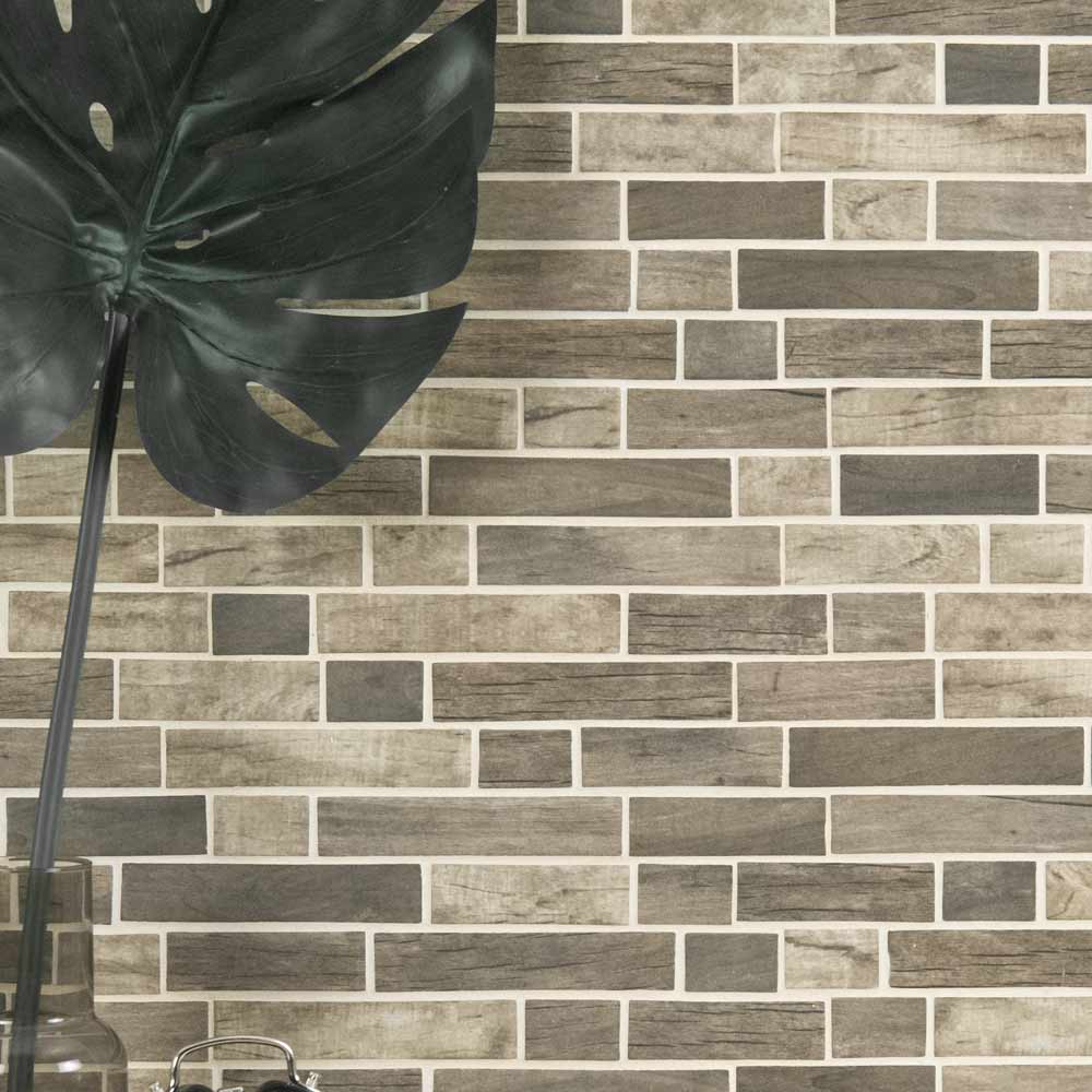 Driftwood Interlocking 11.81" x 11.81" Glass Mesh-Mounted Mosaic Tile ...