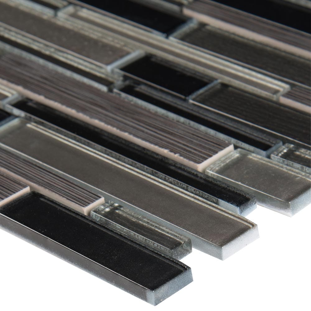 Metro Gris Interlocking 12"x12" Glass Stone Mesh-Mounted Mosaic Tile P ...